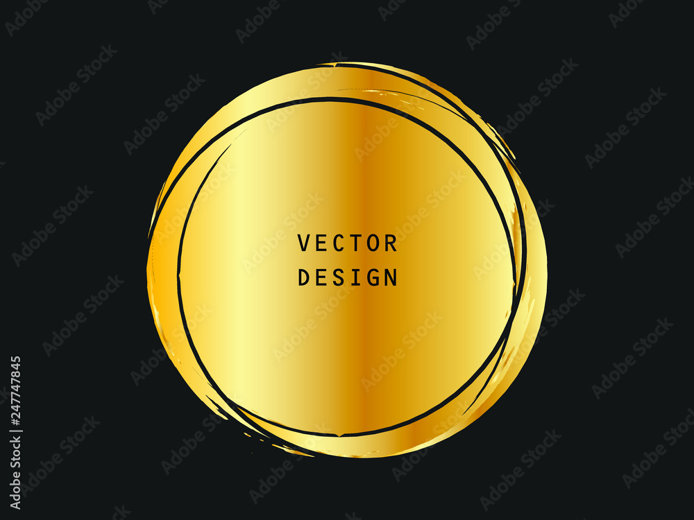 Metalic gold circle shape. Label, logo design element, frame. Brush ...