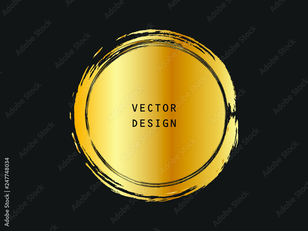 Metalic gold circle shape. Label, logo design element, frame. Brush ...