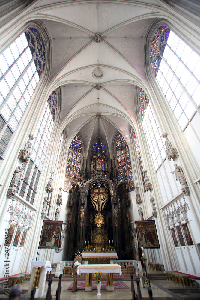 Interior of Maria am Gestade church in Vienna. Famous gothic church was ...