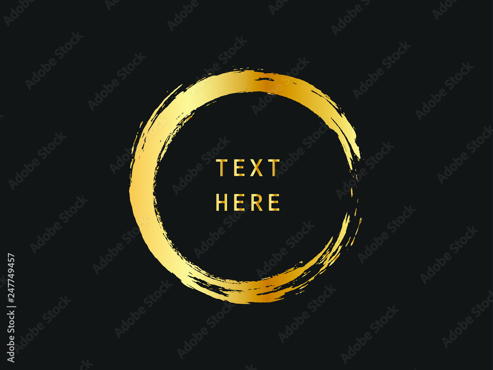 Metalic gold circle shape. Label, logo design element, frame. Brush ...