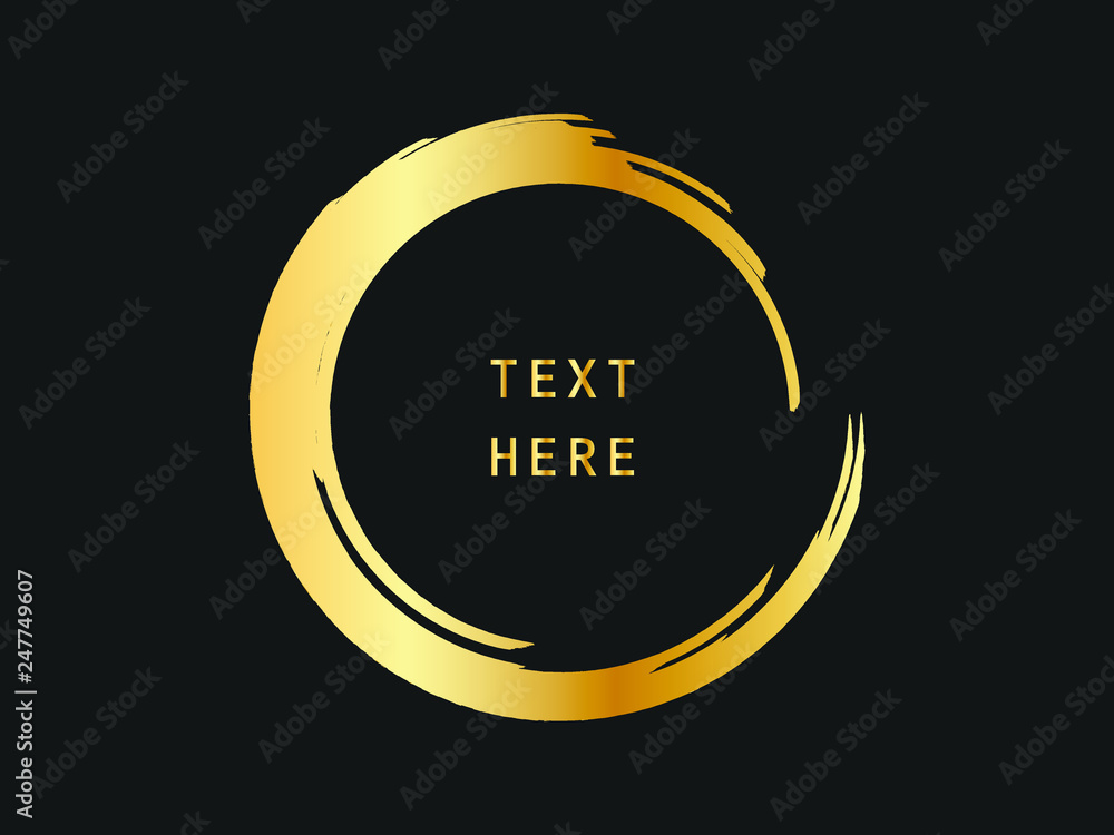 Metalic gold circle shape. Label, logo design element, frame. Brush ...