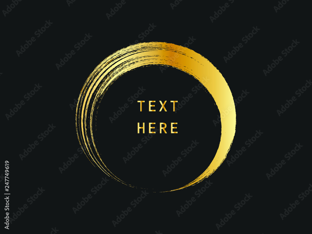 Metalic gold circle shape. Label, logo design element, frame. Brush ...