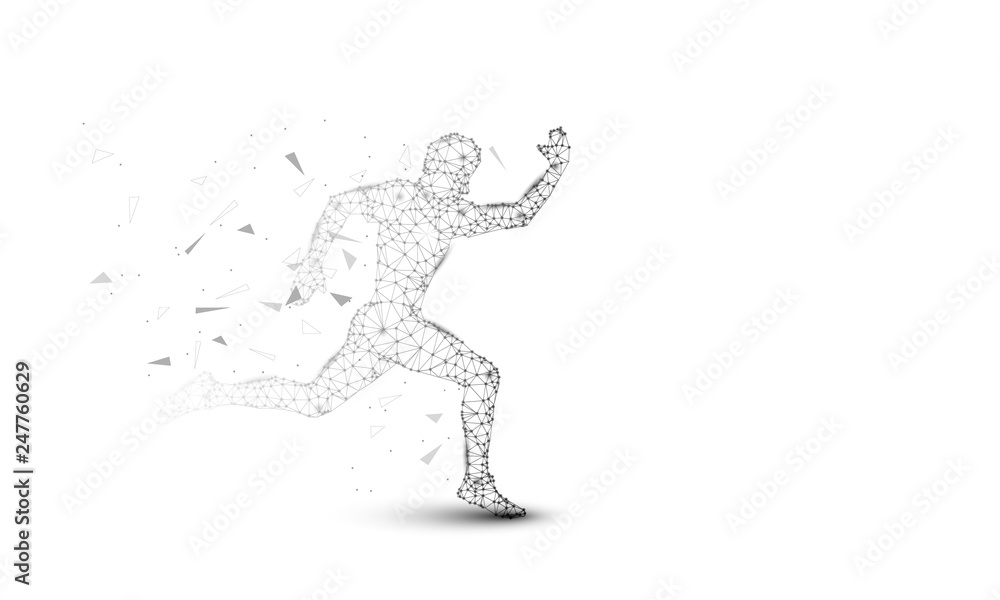 Abstract Sprinter futuristic background with low-poly, polygon and ...