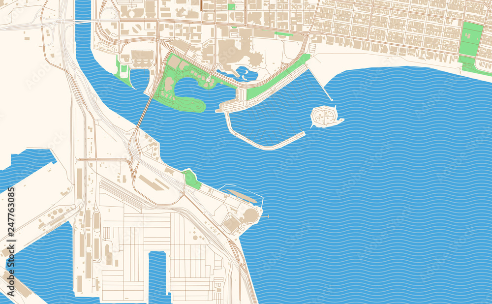 Long Beach California printable map excerpt Stock Vector | Adobe Stock