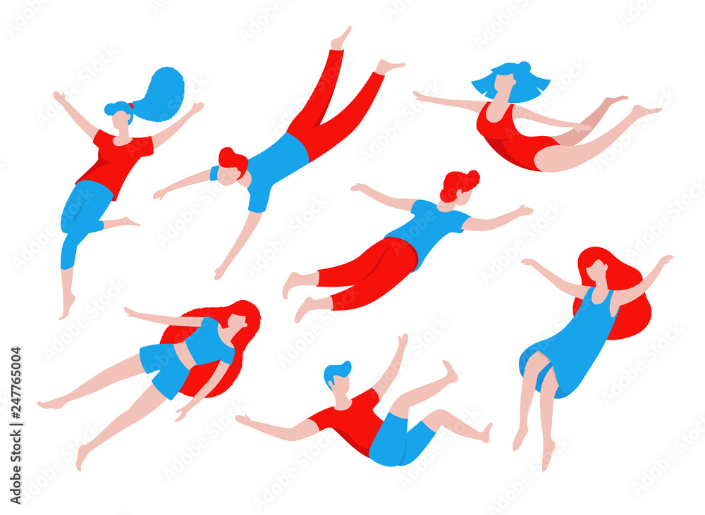 Collection of people flying, dreaming, concept illustration in flat ...