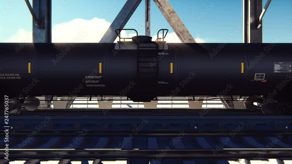 Rail tank cars with oil on the rails at sunrise. Train transportation ...