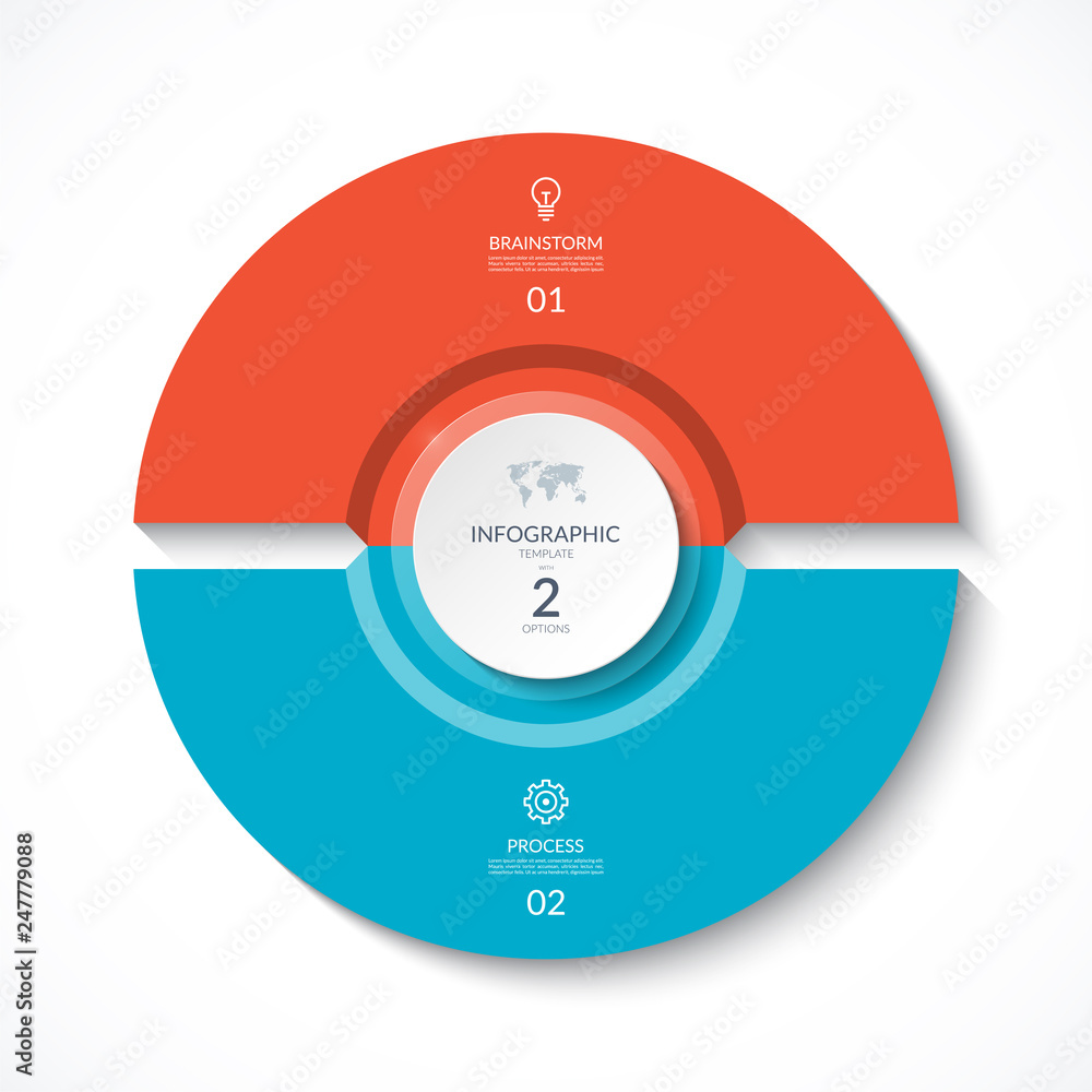 Vector infographic circle. Cycle diagram with 2 stages. Round chart ...