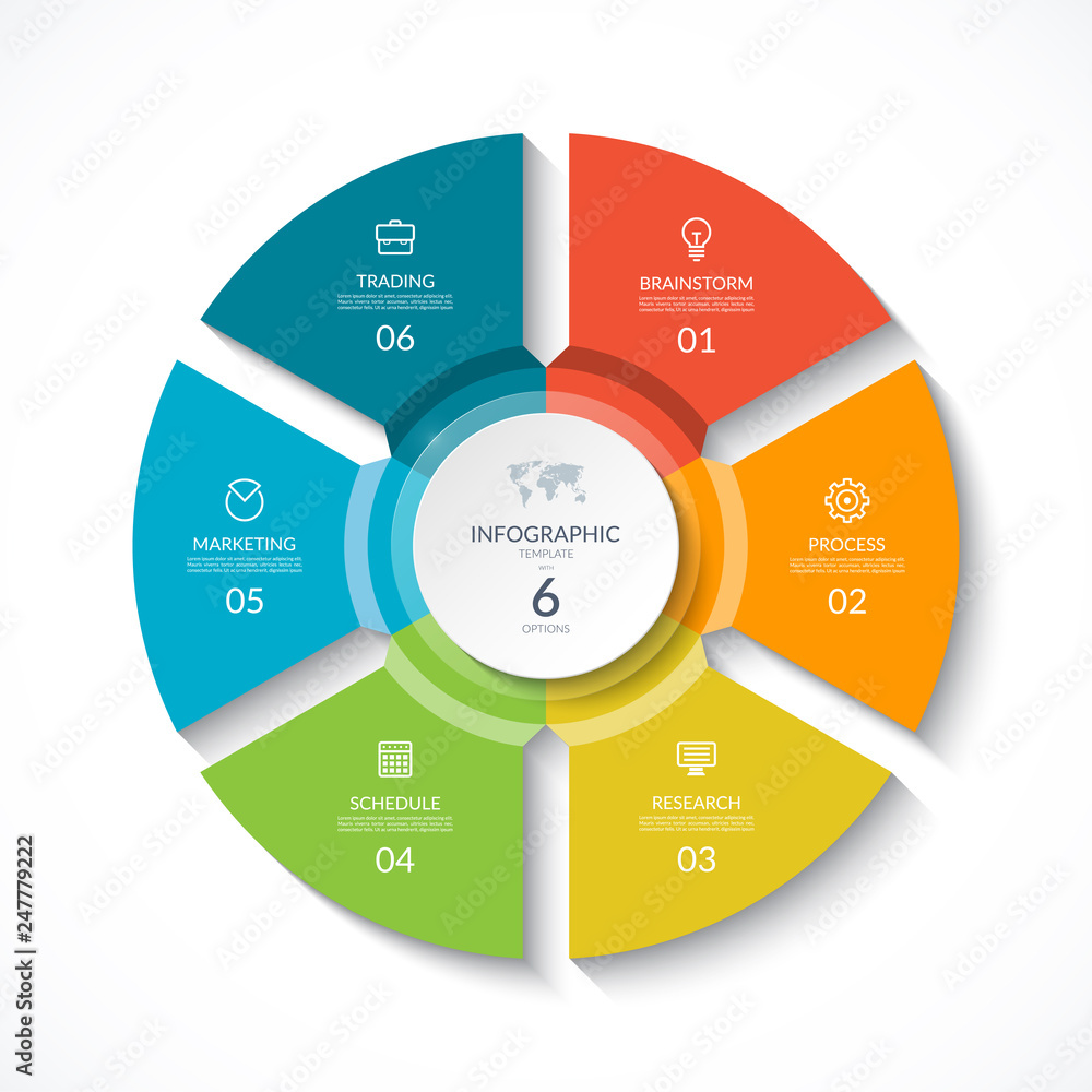 Vector infographic circle. Cycle diagram with 6 stages. Round chart ...