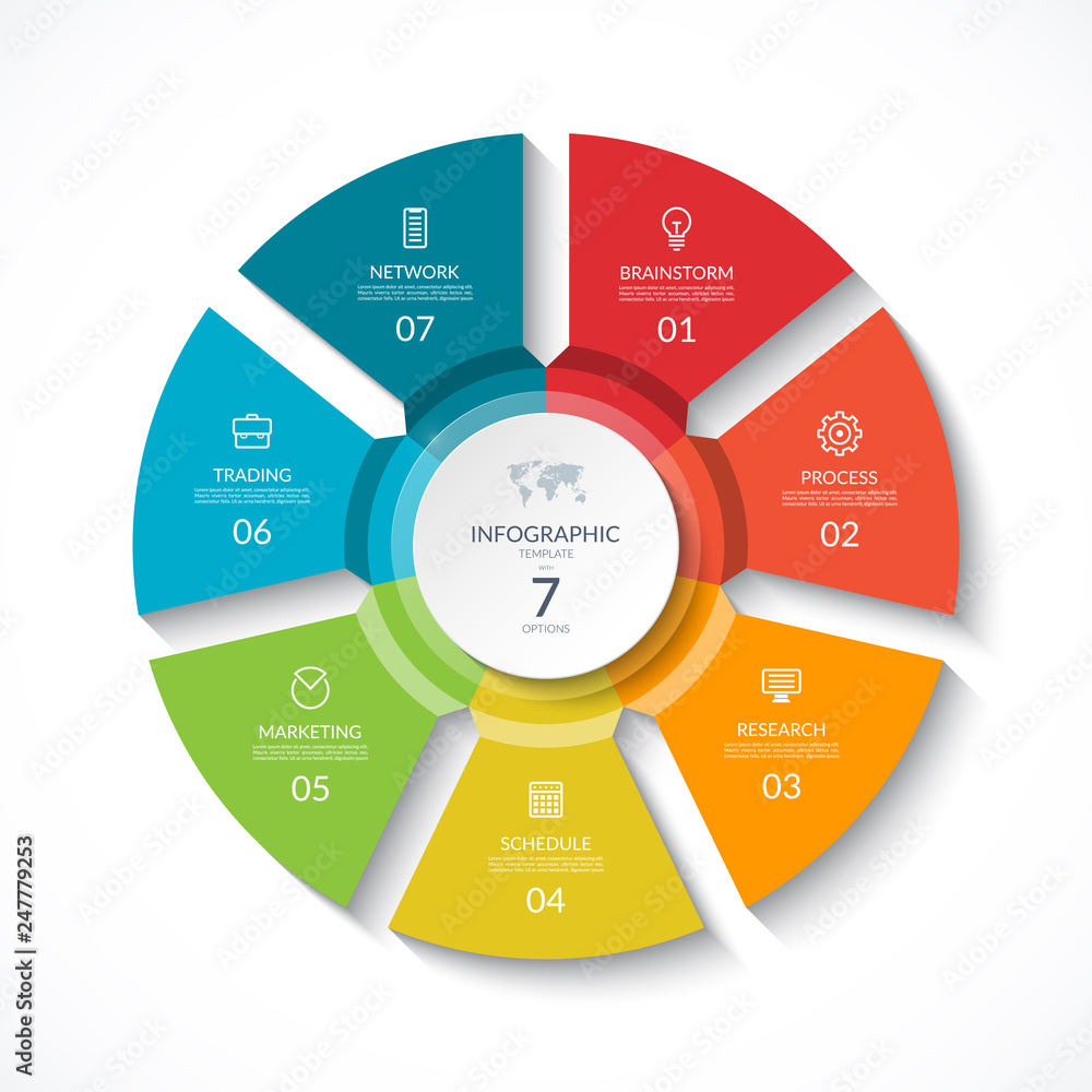 Vector infographic circle. Cycle diagram with 7 stages. Round chart ...