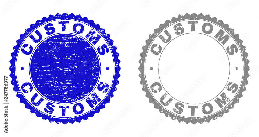 Grunge CUSTOMS stamp seals isolated on a white background. Rosette ...