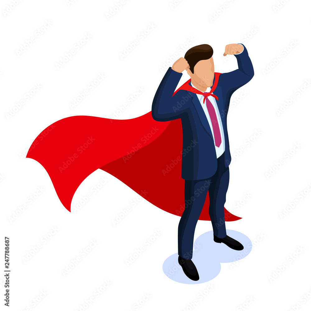Isometric people Super worker, businessman, manager, superhero. Vector ...