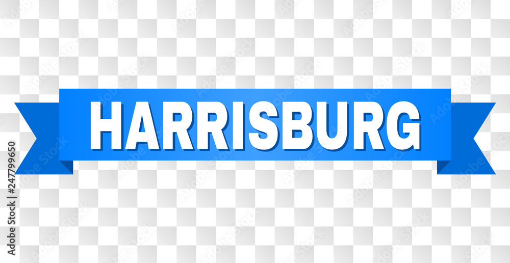 HARRISBURG text on a ribbon. Designed with white caption and blue tape ...