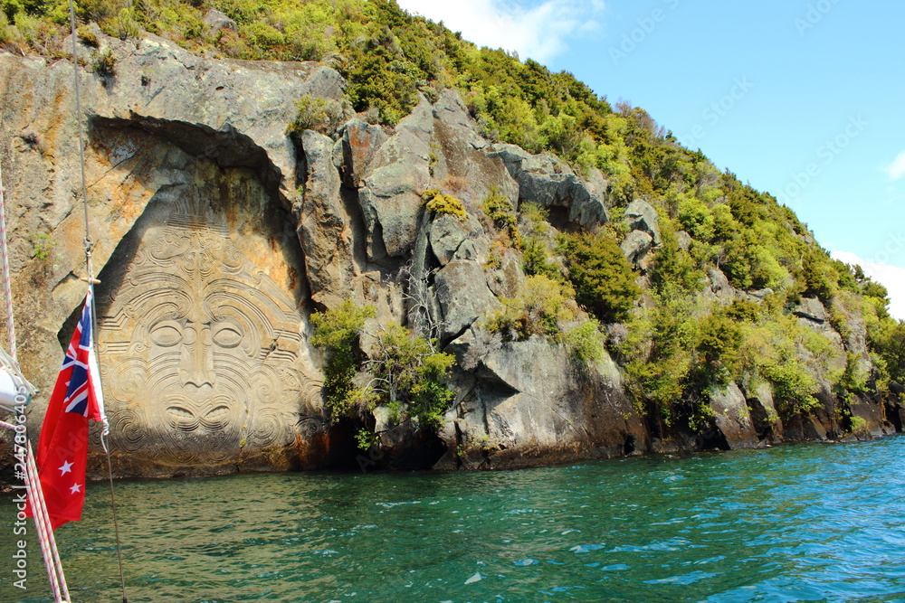 Maori rock carvings, Taupo, New Zealand Stock Photo | Adobe Stock