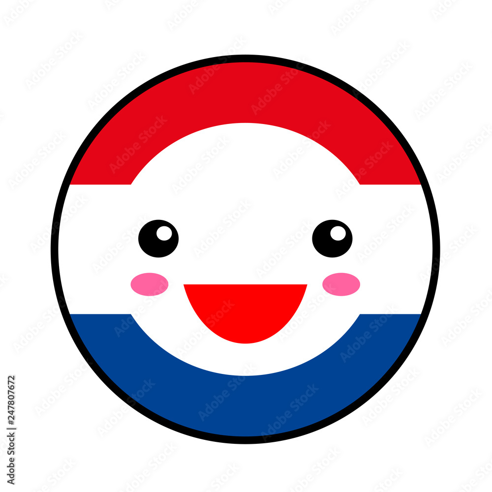 Kawaii Netherlands flag smile. Flat style. Cute cartoon isolated fun ...