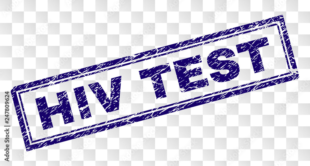 HIV TEST stamp seal print with grainy style and double framed rectangle ...