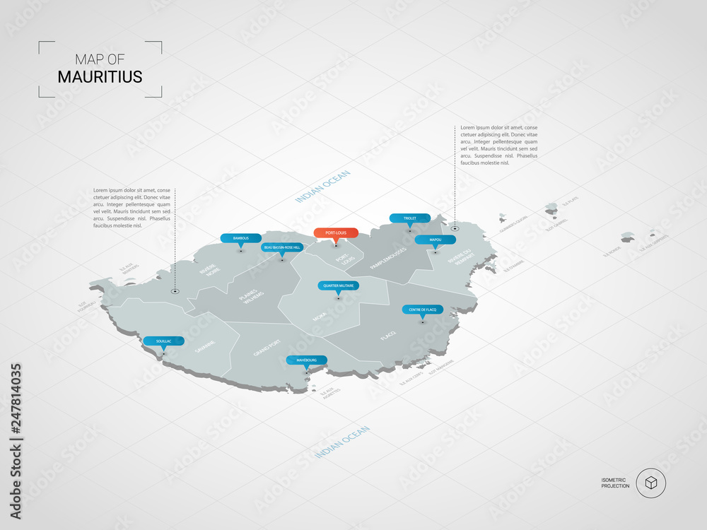 Isometric 3D Mauritius map. Stylized vector map illustration with ...