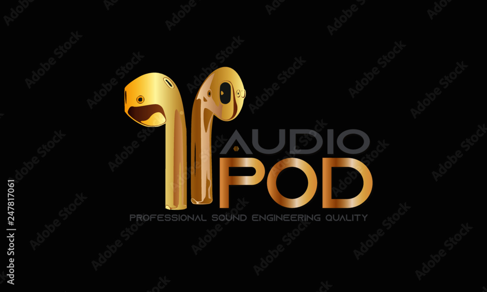 Gold Wireless Ear Pod Bud Heaphone DJ Recording Studio Logo Emblem ...