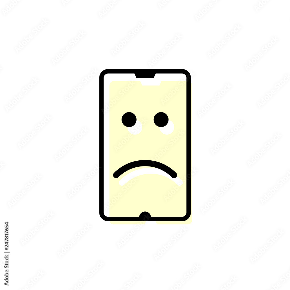 Smartphone with sad face on screen vector illustration Stock ...