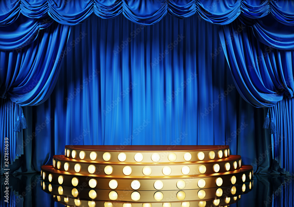 Dark Blue Stage Curtains