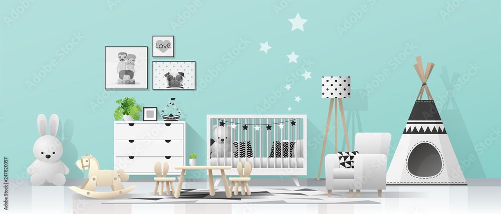 Interior background with modern baby room , vector , illustration Stock ...