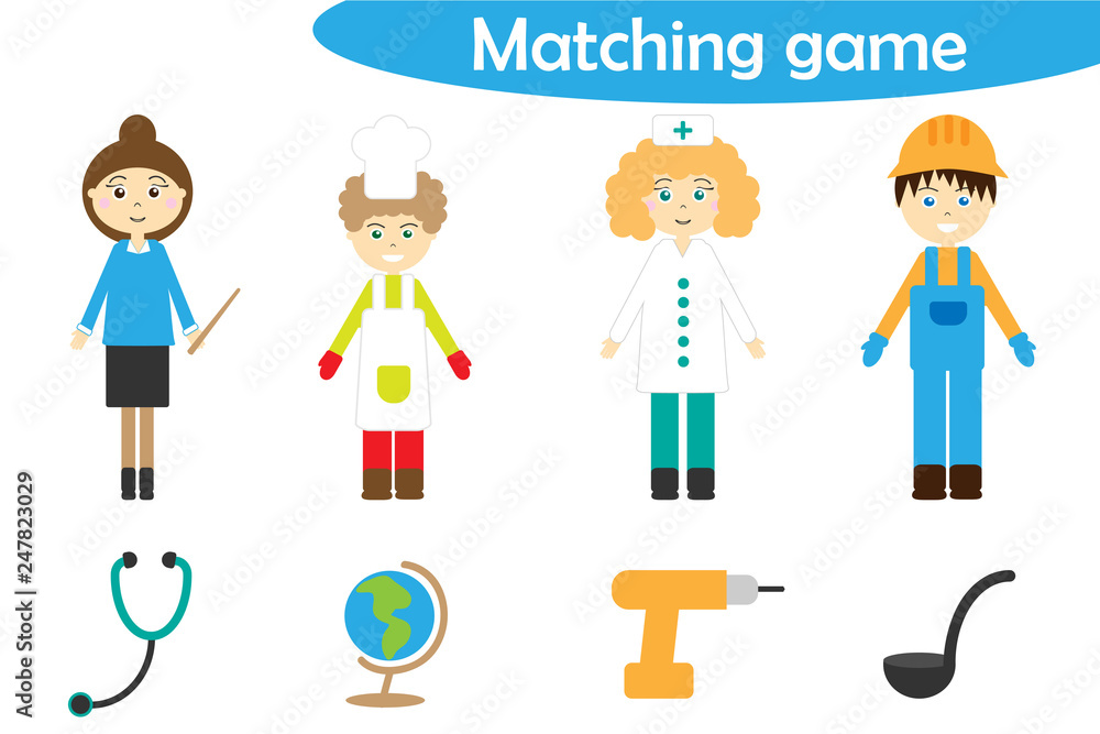 Profession matching game for children, connect things with need ...