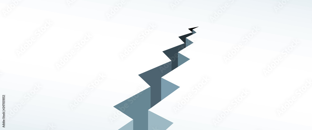 Vecteur Stock Black lightning shaped long deep crack on the ground ...