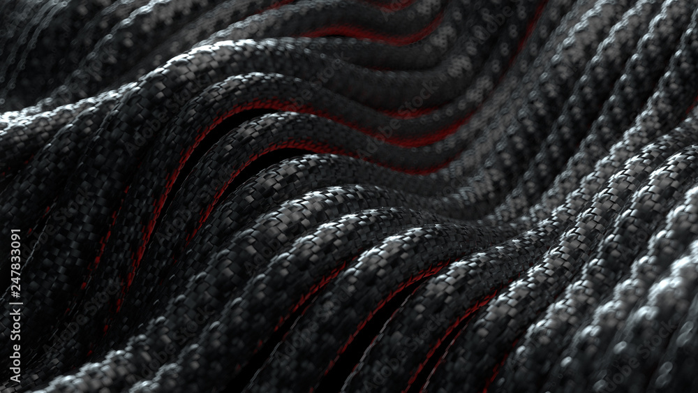 3d render abstract background with cables with carbon braid texture ...