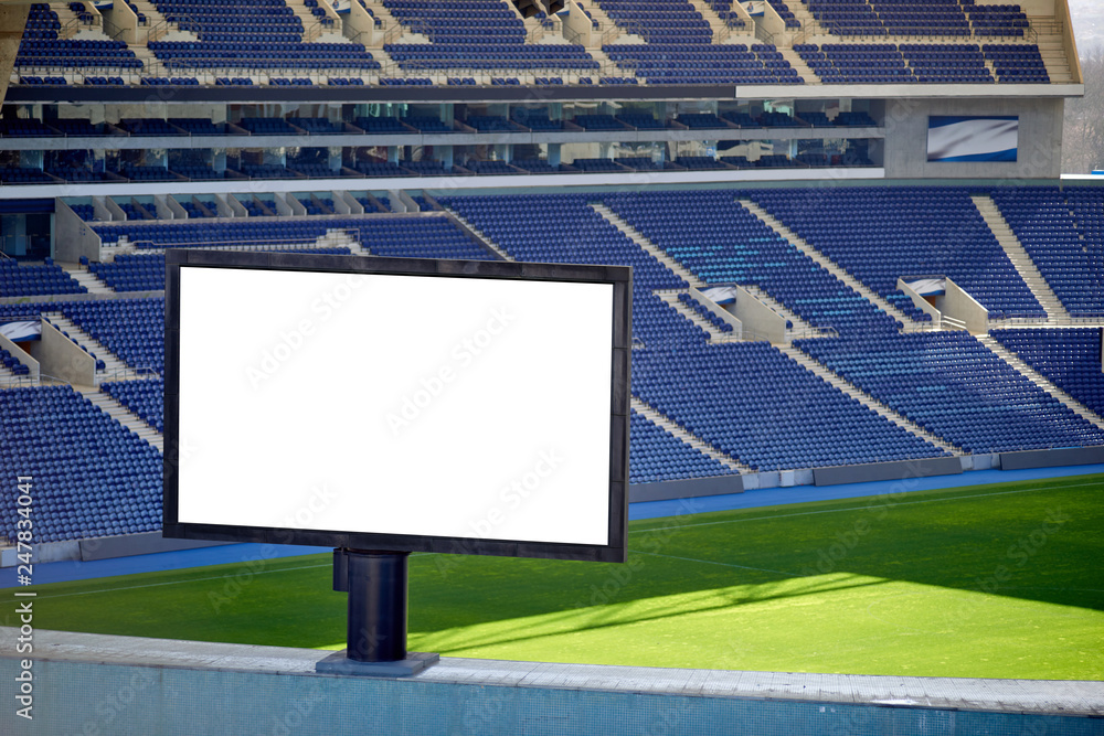 Stadium Billboard with Blank White Isolated Clipping Path, Bench in ...