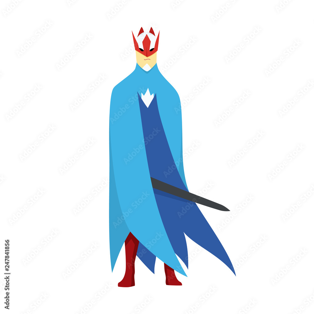 Superhero king actions icon in cartoon colored style jump pose in blue ...