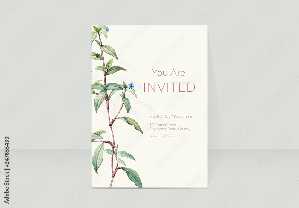 Invitation Layout with Botanical Accents Stock Template | Adobe Stock
