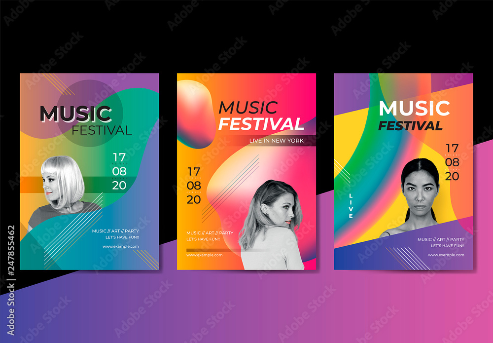 Music Festival Poster Layouts Set Stock Template | Adobe Stock