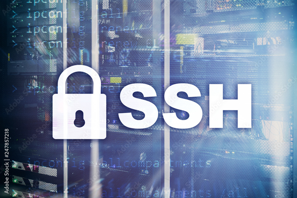 SSH, Secure Shell protocol and software. Data protection, internet and ...