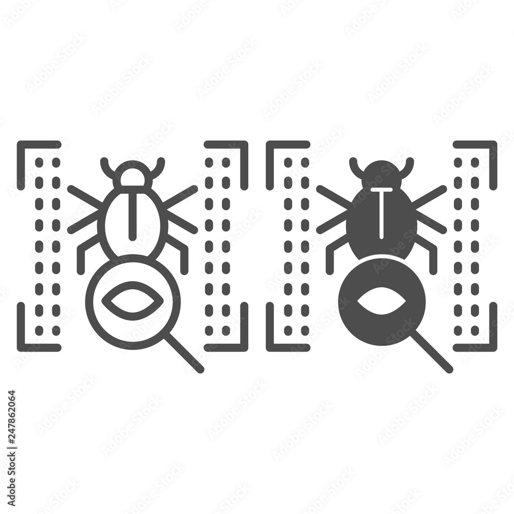 Vulnerability scan line and glyph icon. Bug search vector illustration ...