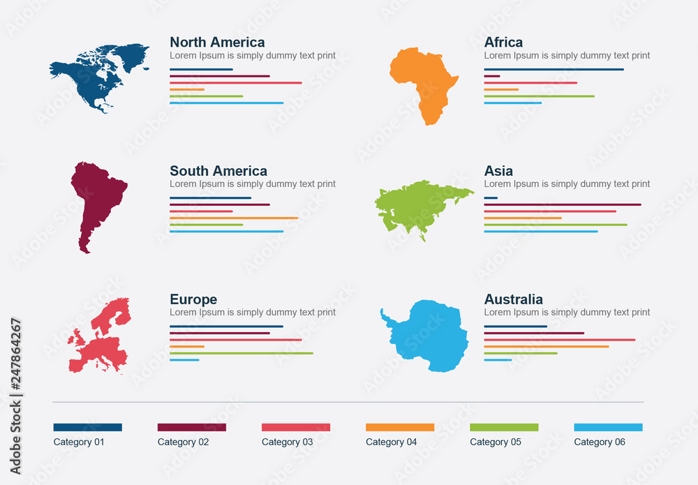 Continent Map Infographic Layout Stock Template | Adobe Stock
