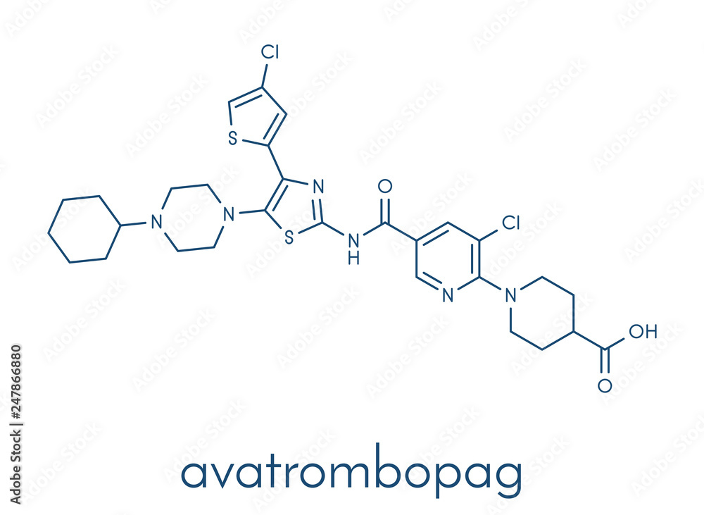 Vetor de Avatrombopag thrombocytopenia drug molecule. Skeletal formula ...