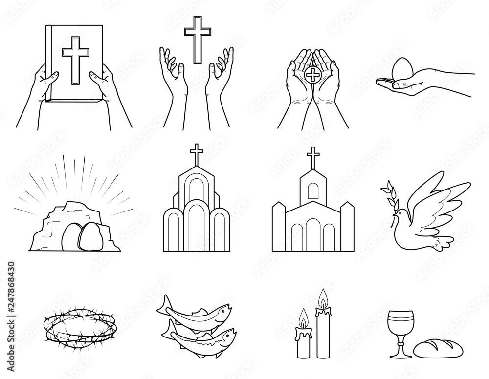 Religious Christian symbols and signs Stock Vector | Adobe Stock