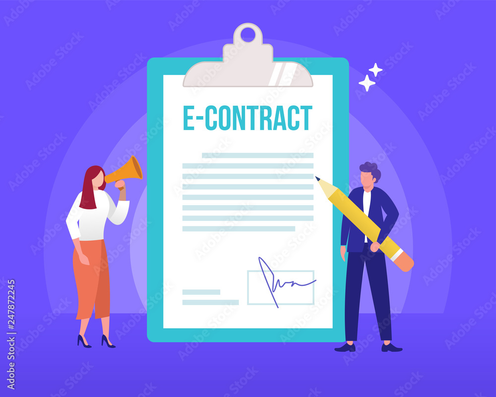 smart digital contract vector illustration concept, businessman signing ...