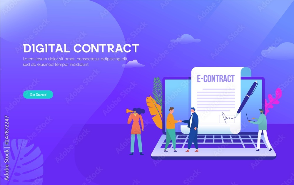 smart digital contract vector illustration concept, businessman signing ...