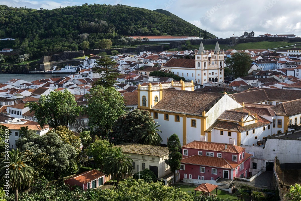 View from the Alto da Memoria to the old town of Angra do Heroismo ...