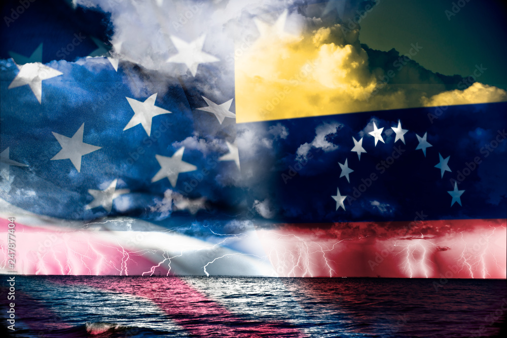 Foto de Conflict between USA and Venezuela, conceptuall image witth a ...