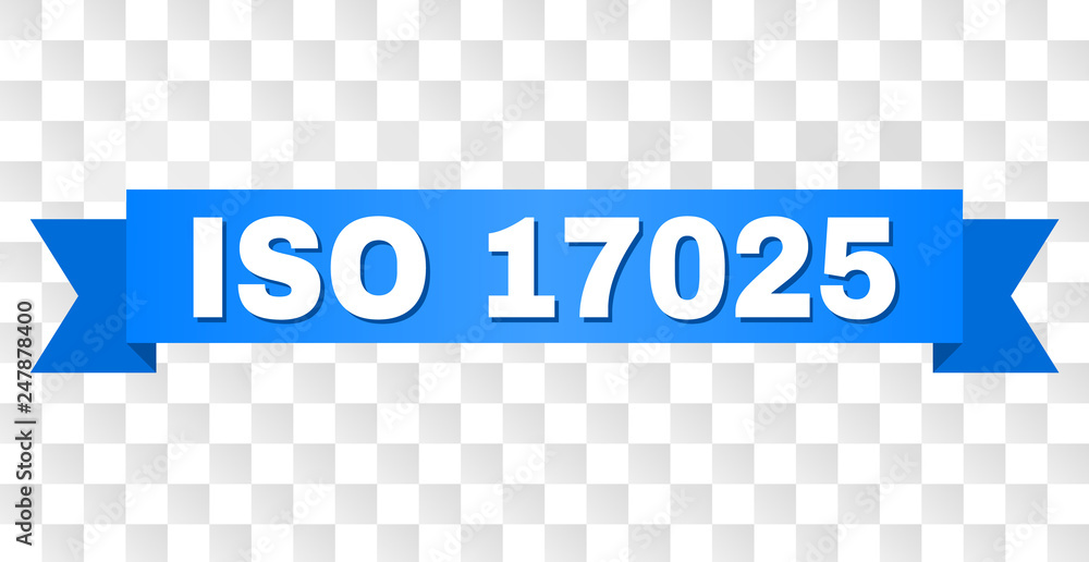 ISO 17025 text on a ribbon. Designed with white caption and blue stripe ...