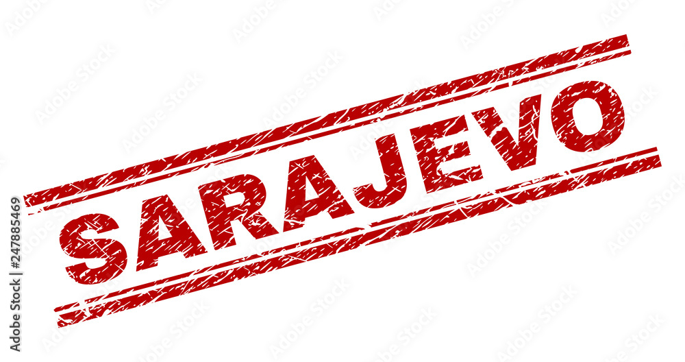 SARAJEVO seal print with distress style. Red vector rubber print of ...