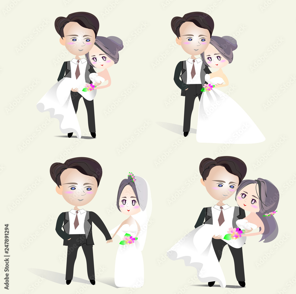 Wedding clipart . Illustration groom and bride. Cartoon character man ...