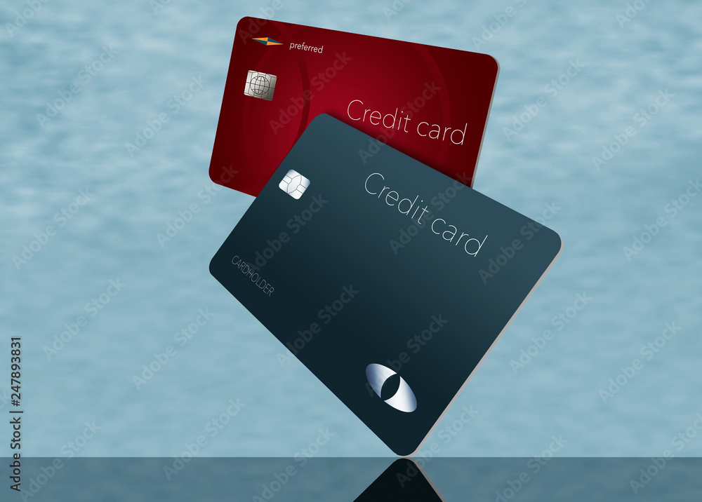 Credit cards are seen here floating and flying in the sky. Stock ...