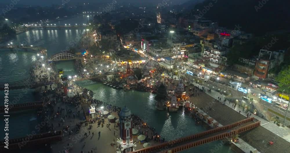 Beautiful Night Aerial shot of Haridwar, Uttarakhand, India. Haridwar ...