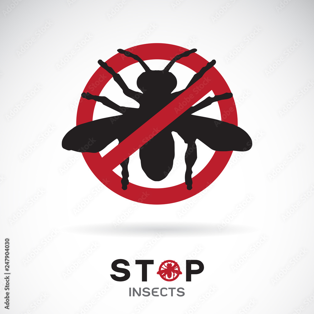 Vector of insects in red stop sign on white background. Insect logo or ...