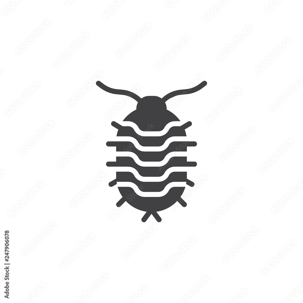 Woodlouse pests vector icon. filled flat sign for mobile concept and ...