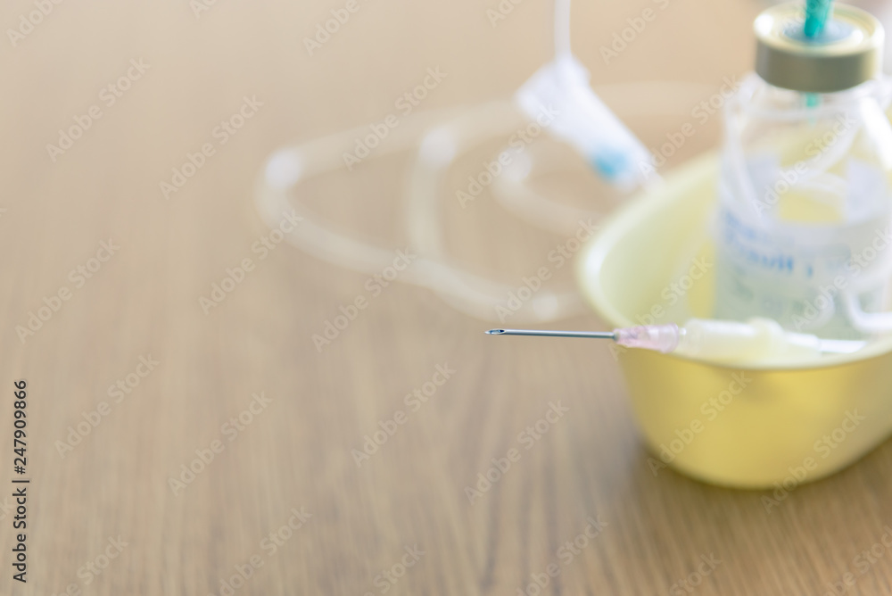 Syringe and brine, Saline solution for patient in hospital, Intravenous ...