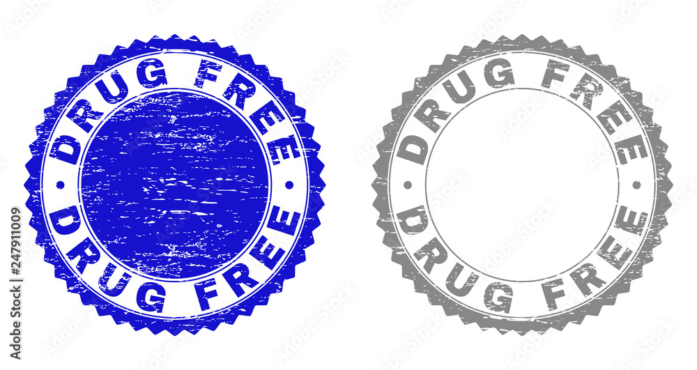 Grunge DRUG FREE stamp seals isolated on a white background. Rosette ...