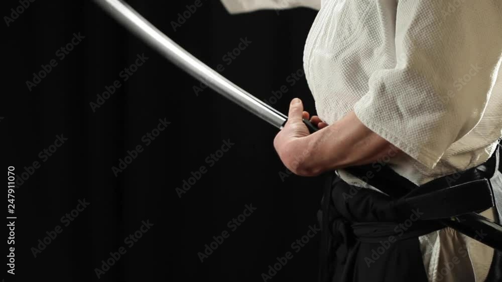 Samurai martial arts demonstration, sword in side view Stock Video ...